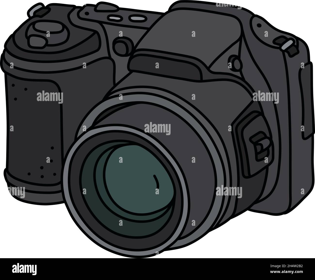 The vector illustration of a black compact digital photographic camera ...