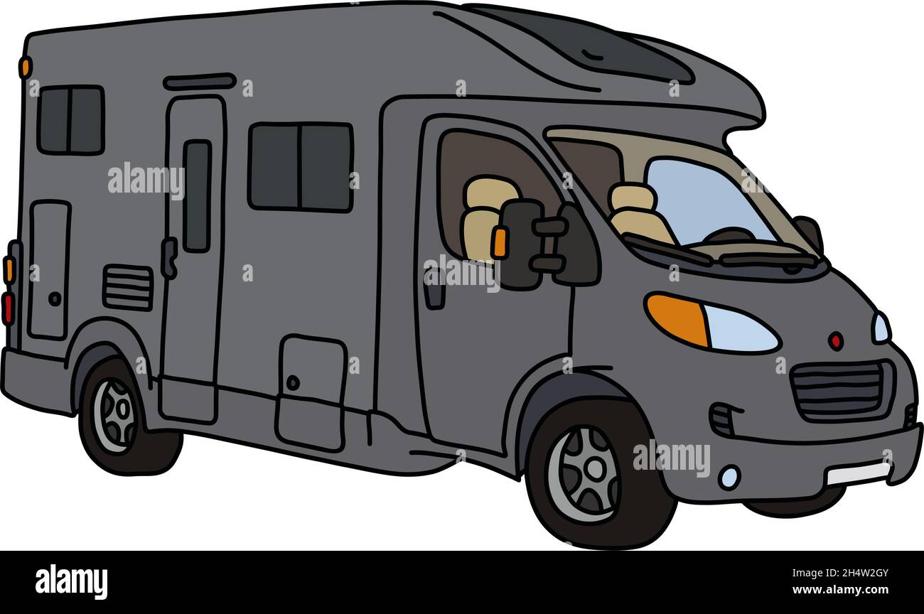 The vectorized hand drawing of a dark gray caravan Stock Vector Image ...
