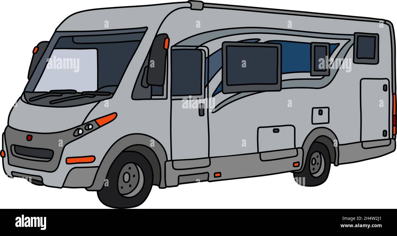 The vectorized hand drawing of a modern silver large motor home Stock ...