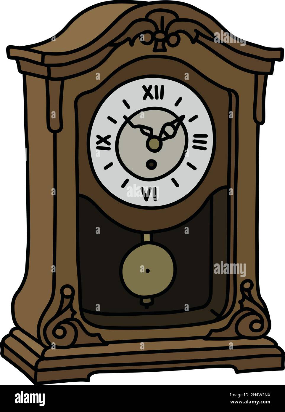 The vectorized hand drawing of a retro desktop pendulum clock Stock ...