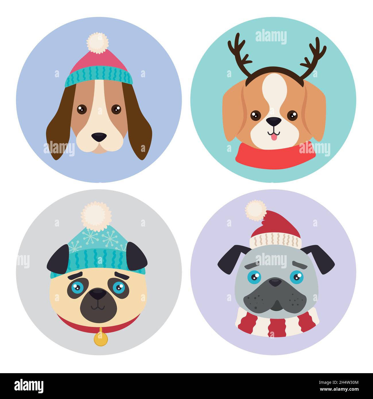 four cute christmas dogs Stock Vector Image & Art - Alamy