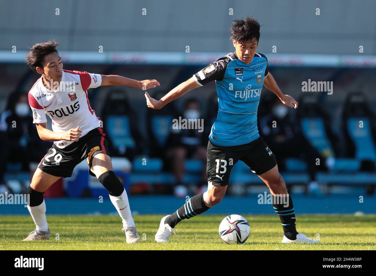 Kanagawa, Japan. 3rd Nov, 2021. (L to R) Kai Shibato (Reds), Miki Yamane (Frontale) Football ...