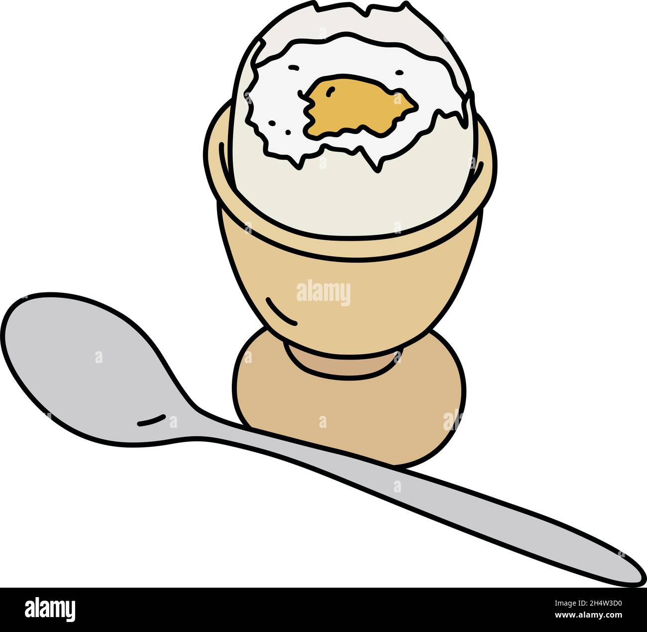 The hand drawing of a half boiled egg in the ceramic stand Stock Vector ...
