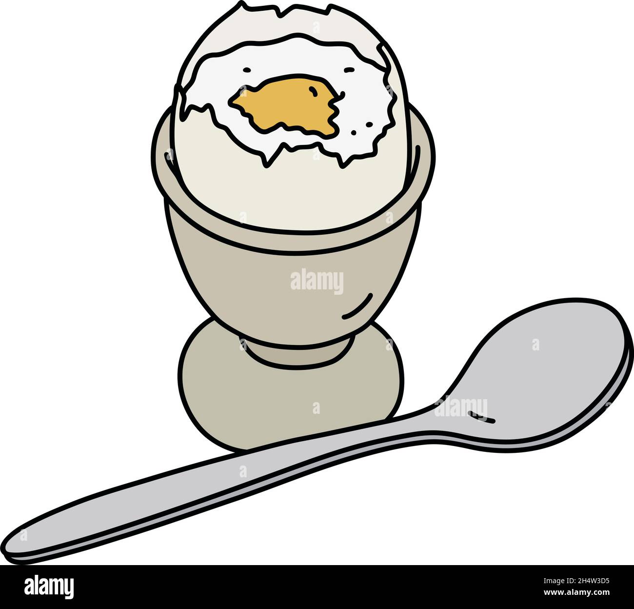 The hand drawing of a half boiled egg in the ceramic stand Stock Vector ...