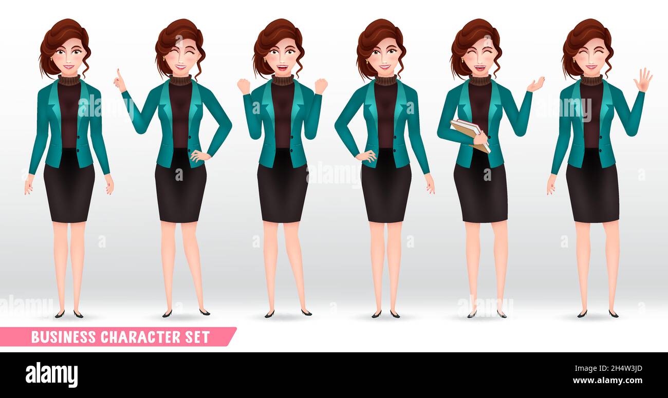 Businesswoman characters vector set. Business woman employee standing ...