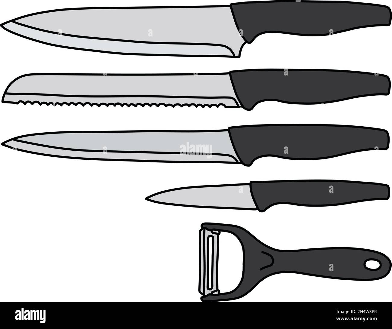 The vectorized hand drawing of a kitchen knives set Stock Vector Image ...