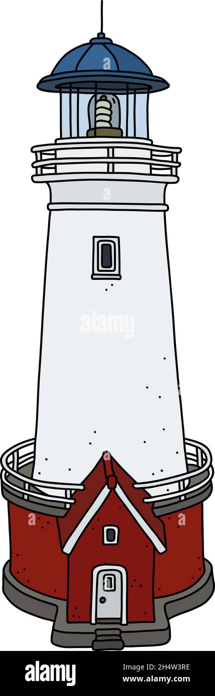 The hand drawing of an old red and white stone lighthouse Stock Vector ...