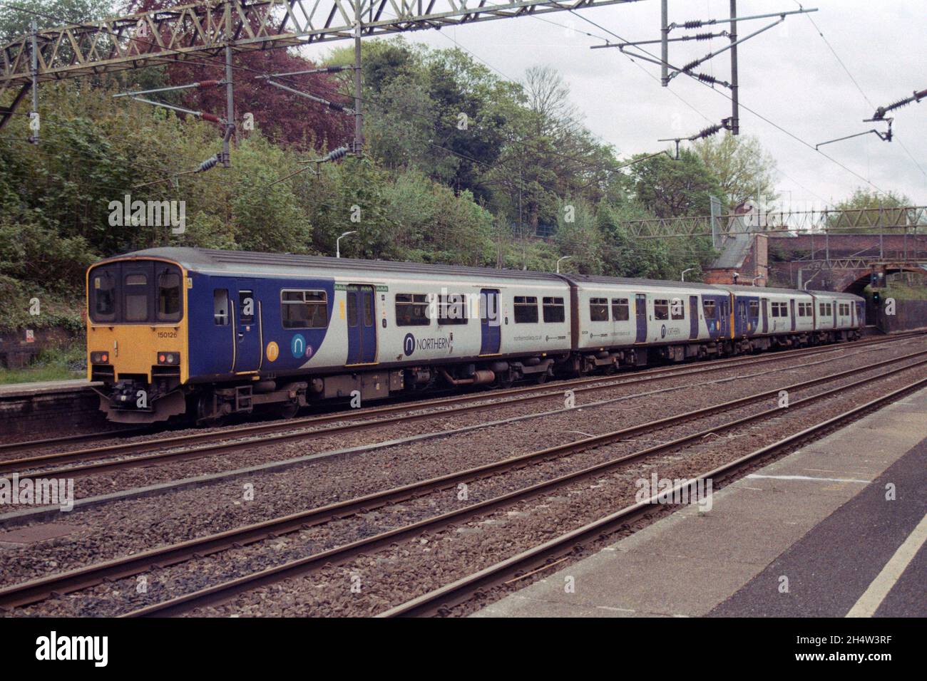 2021: A passenger train (Class 150) operated by Northern at Heaton ...