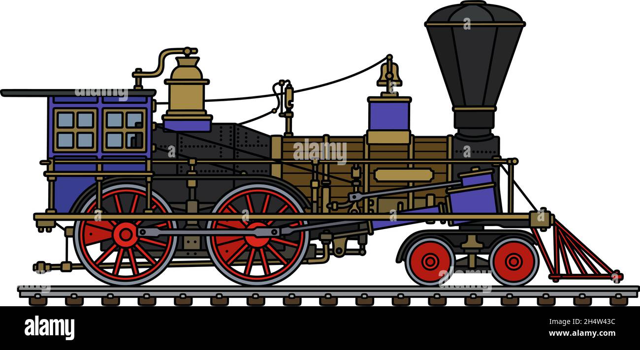 The hand drawing of a vintage american wild west steam locomotive Stock ...