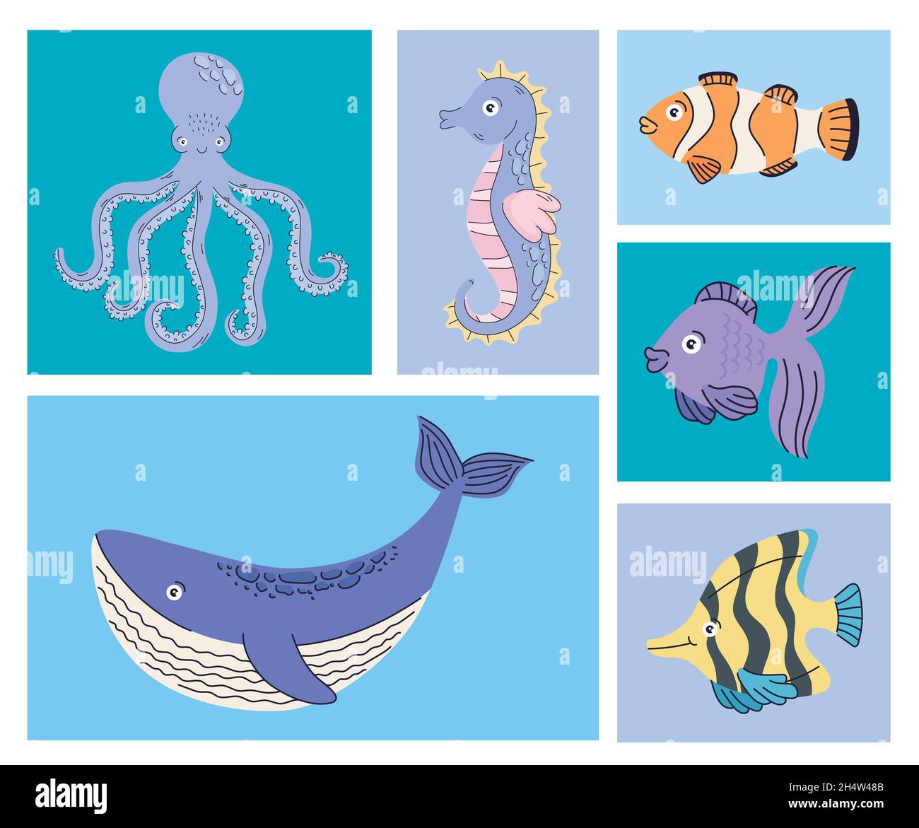 Six creatures Stock Vector Images - Alamy