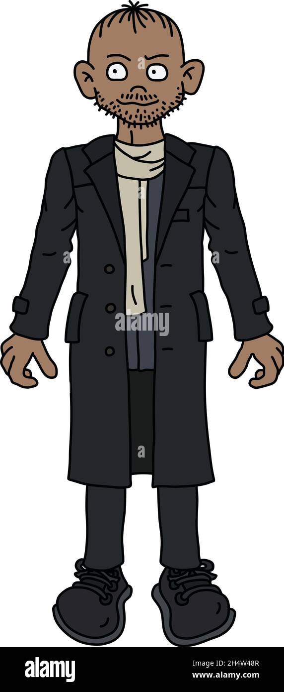 The vectorized hand drawing of a funny man in a black long coat Stock ... The vectorized hand drawing of a funny man in a black long coat Stock ...