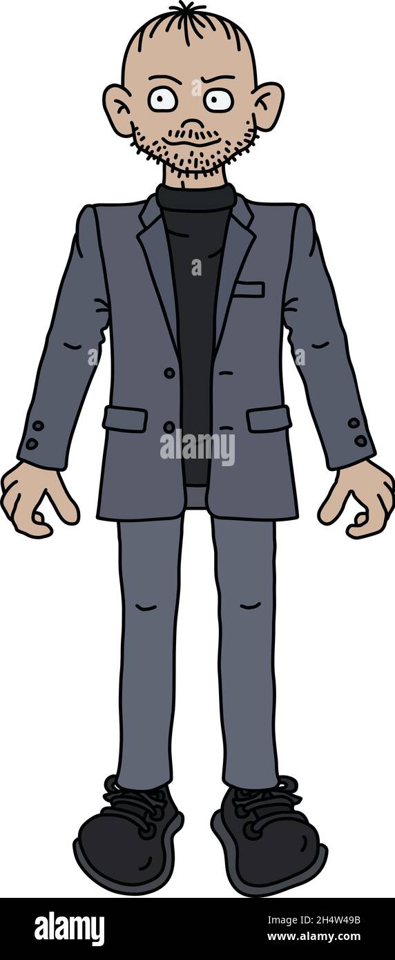 The vectorized hand drawing of a funny man in a gray snit Stock Vector ...