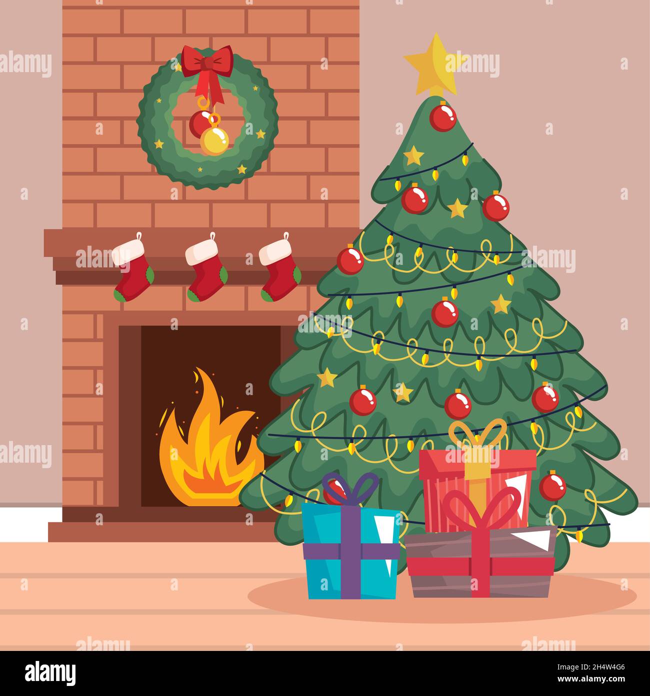 christmas interior home Stock Vector Image & Art - Alamy
