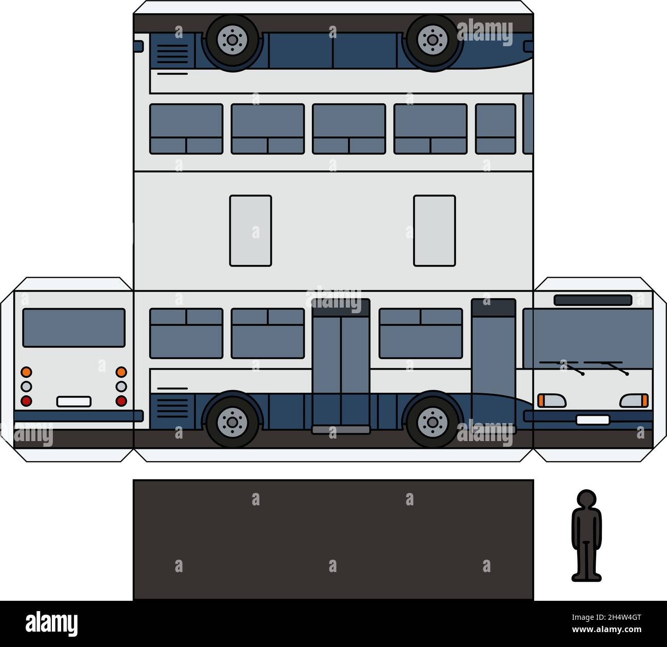 The simple vector paper model of a blue and white small bus Stock ...