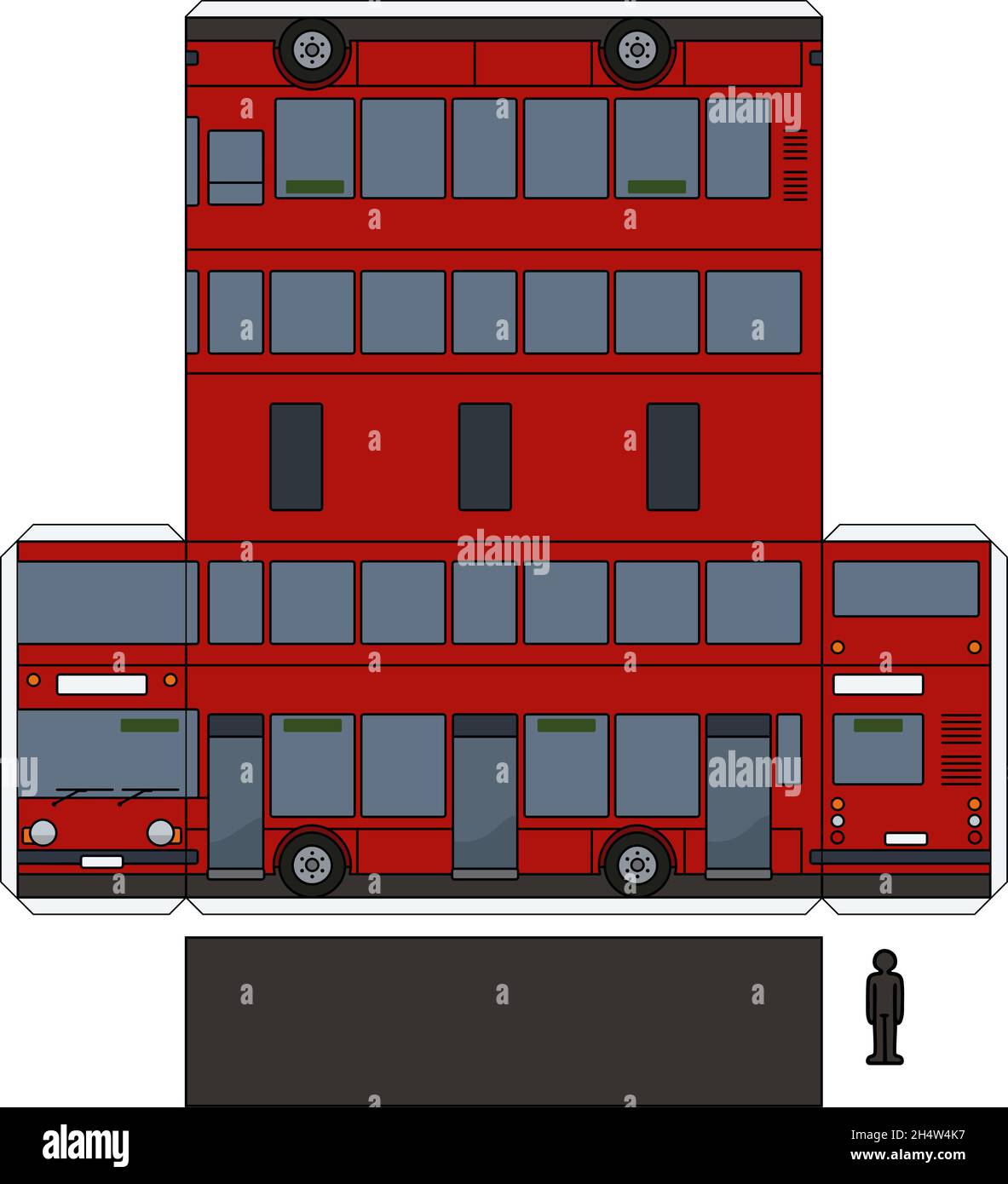 The simple vector paper model of a classic red double decker bus Stock ...