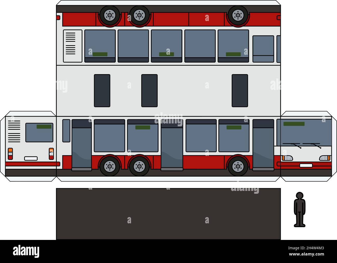 The simple vector paper model of a red and white long city bus Stock ...