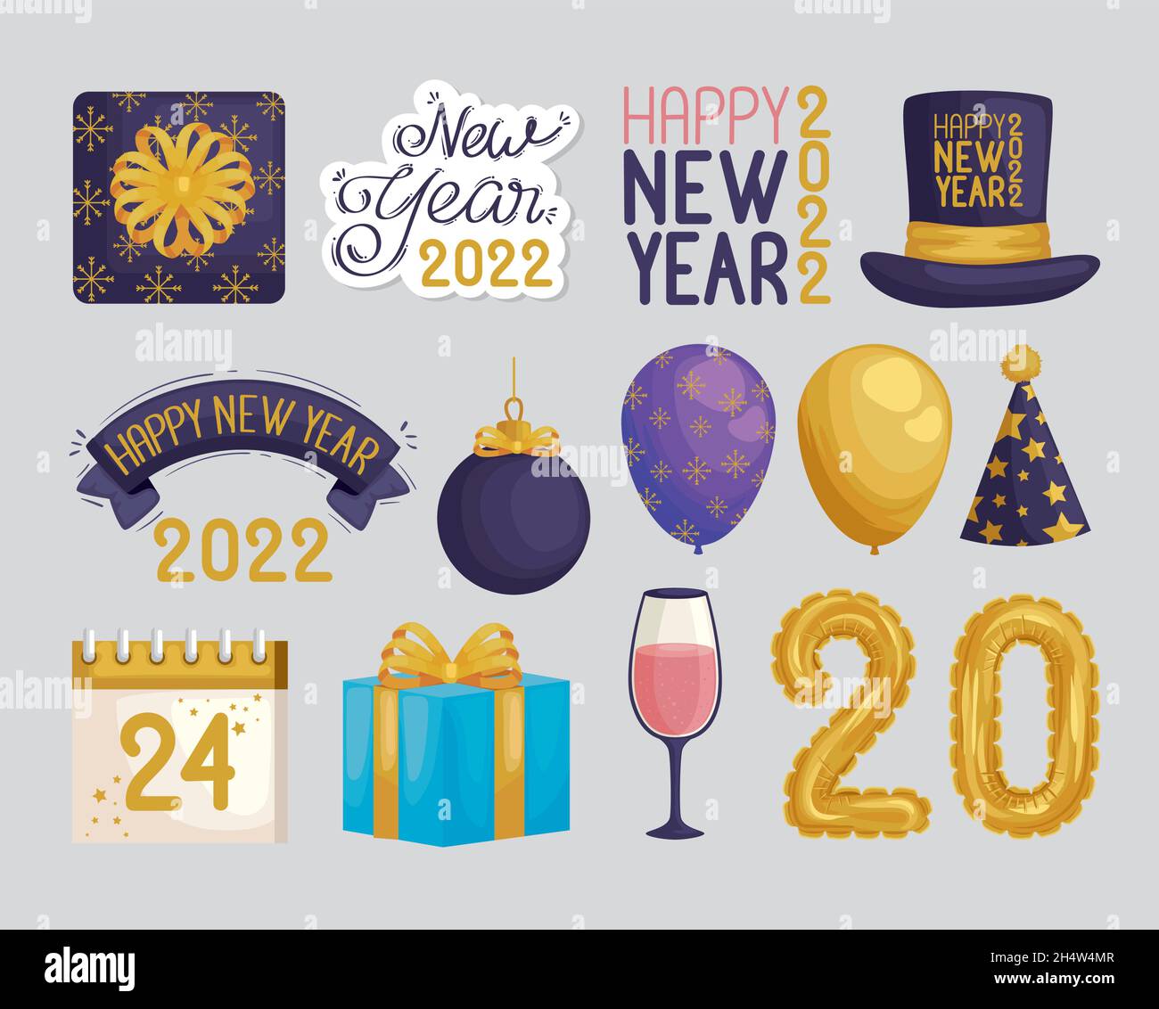Golden 2022 year icons hi-res stock photography and images - Alamy