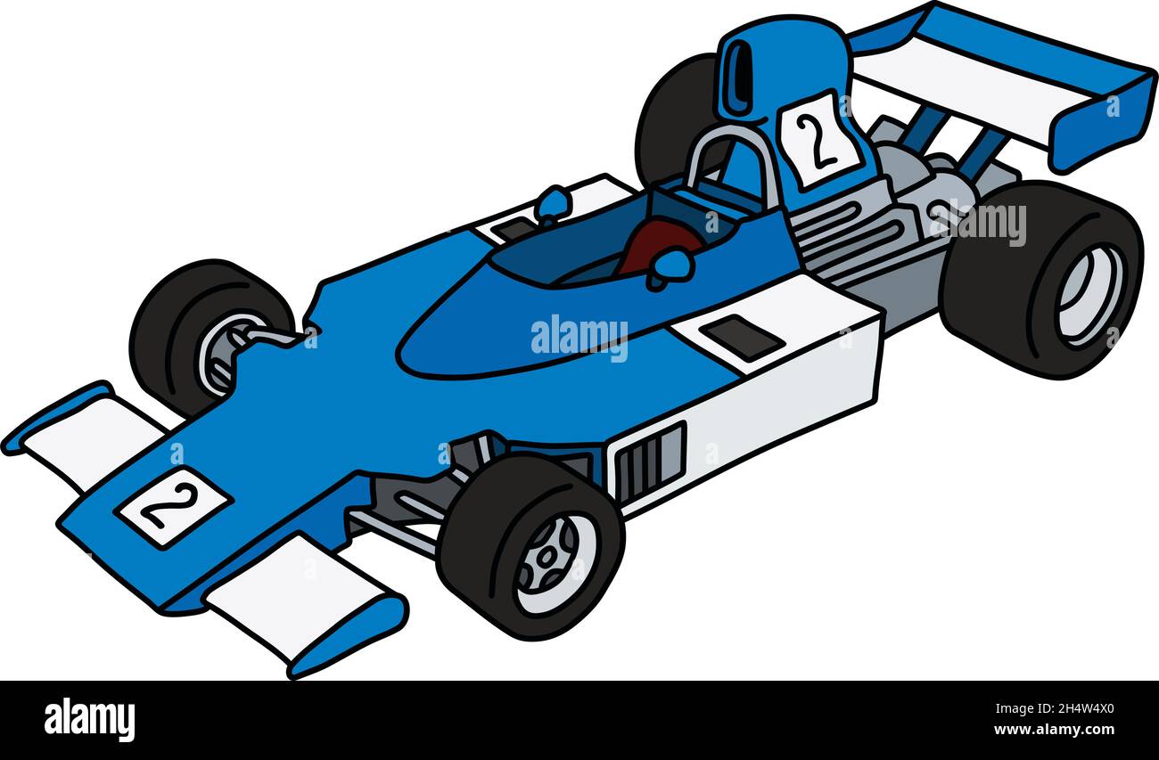 The vectorized hand drawing of a blue and white formula one car Stock ...