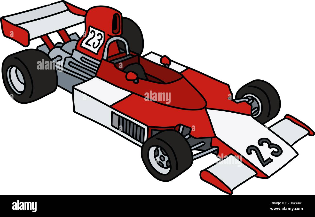 The vectorized hand drawing of a red and white racecar Stock Vector ...