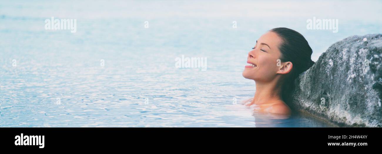 Wellness outdoor spa hot spring woman relaxing in swimming pool in ...