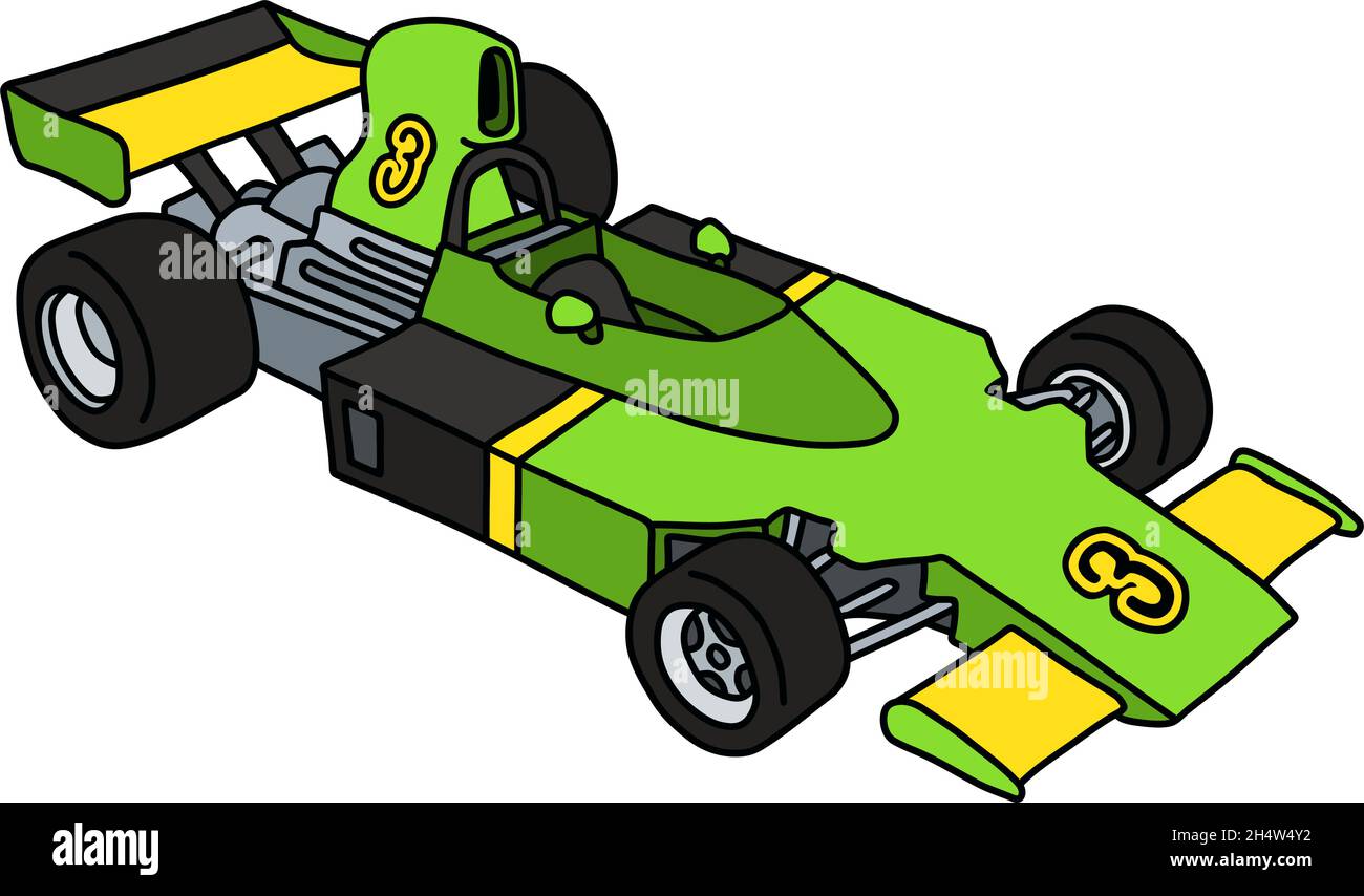 The vectorized hand drawing of a green formula one racecar Stock Vector ...