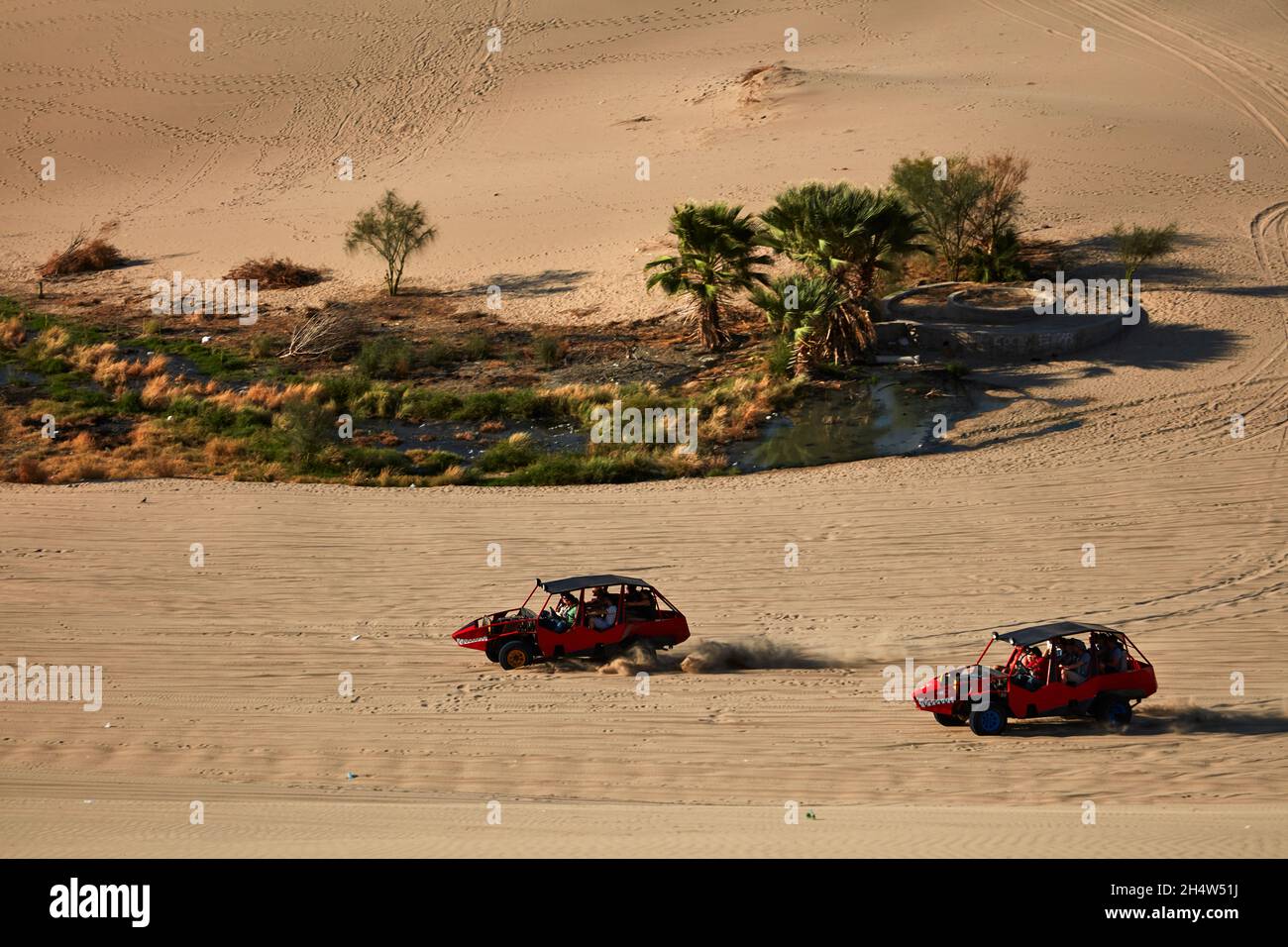 Dunes buggies in desert near Huacachina Oasis, Ica, Peru, South America ...