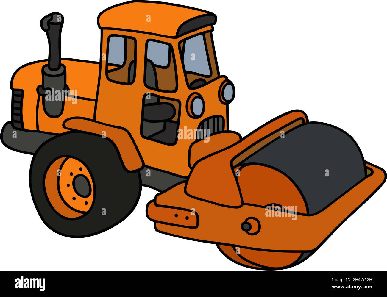 The hand drawing of an orange road roller Stock Vector Image & Art - Alamy
