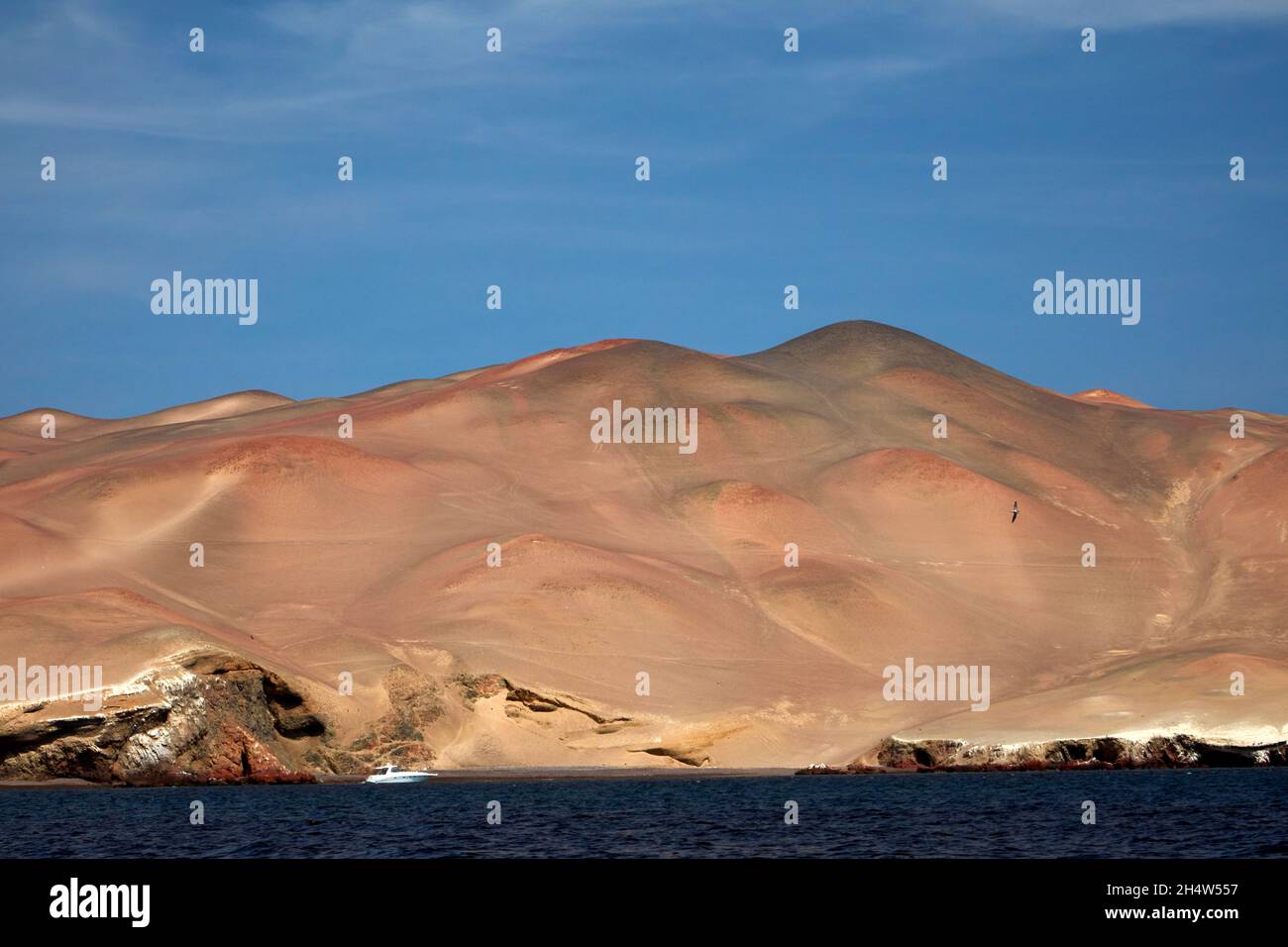 Boat and arid Paracas Peninsula, Paracas National Reserve, Pisco ...