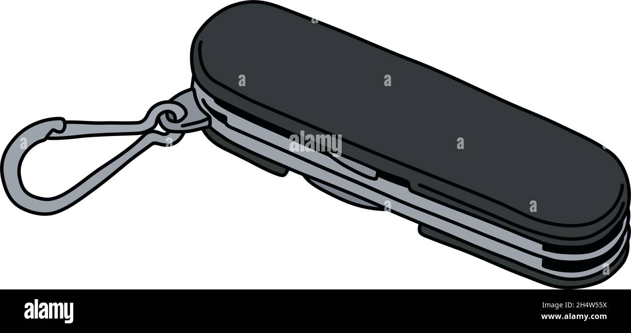 The vectorized hand drawing of a black swiss army pocket knife Stock ...