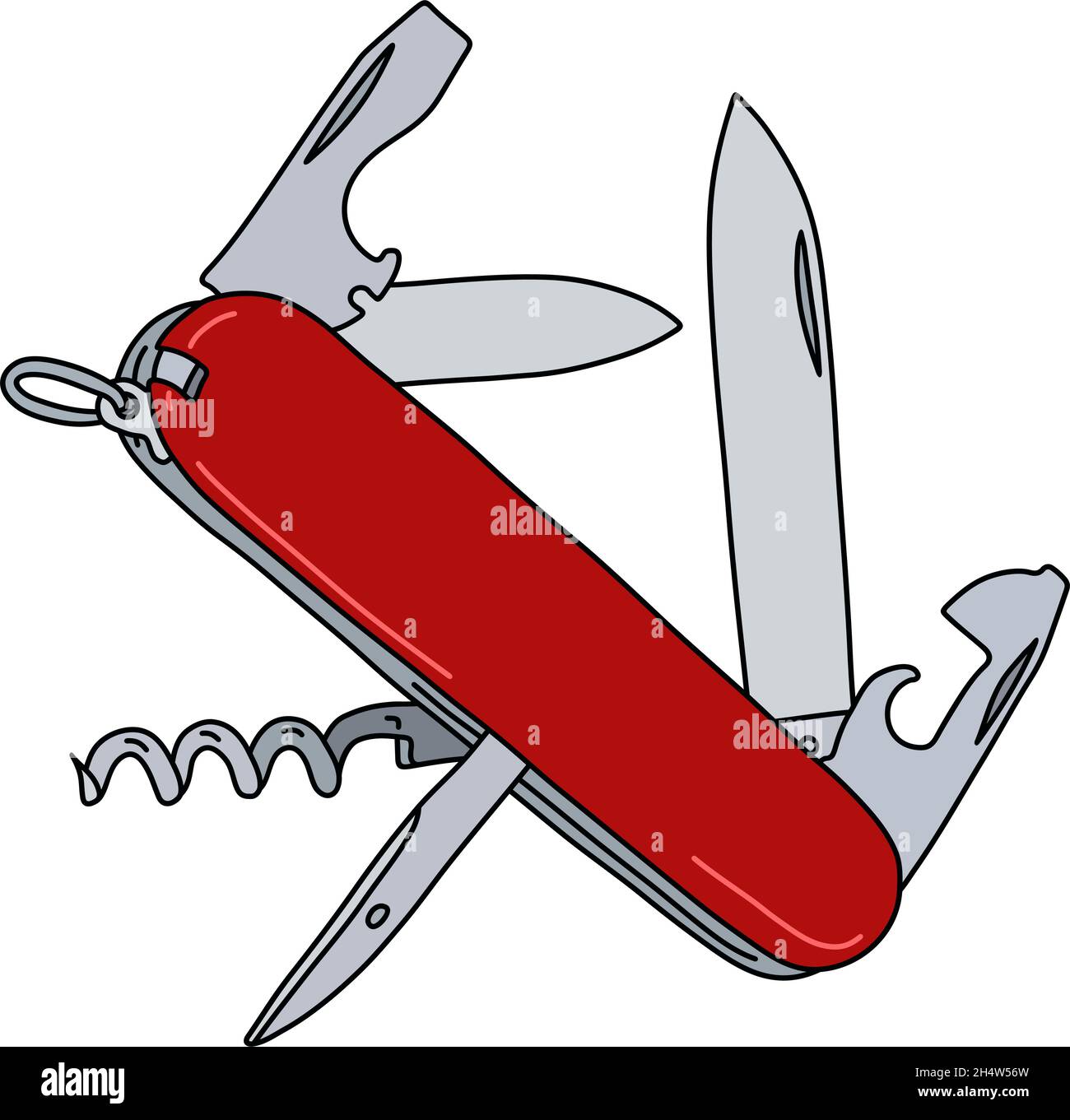 The vectorized hand drawing of a red swiss army pocket knife Stock ...