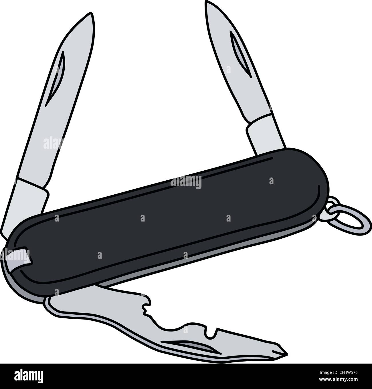 The vectorized hand drawing of a black swiss army pocket knife Stock ...