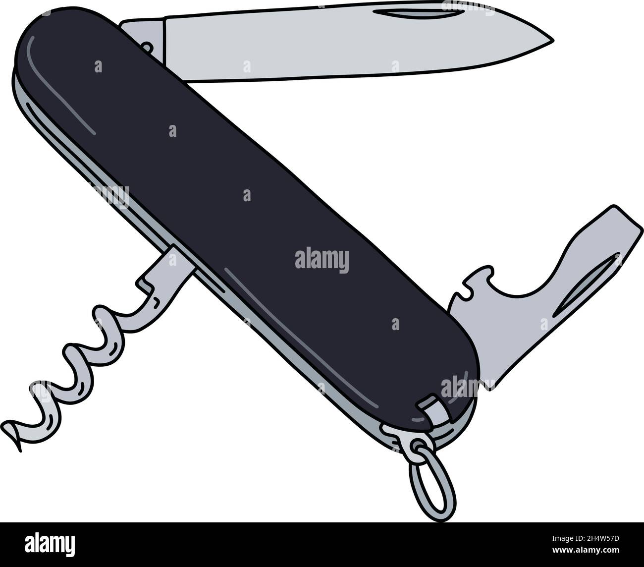 The vectorized hand drawing of a black swiss army pocket knife Stock ...