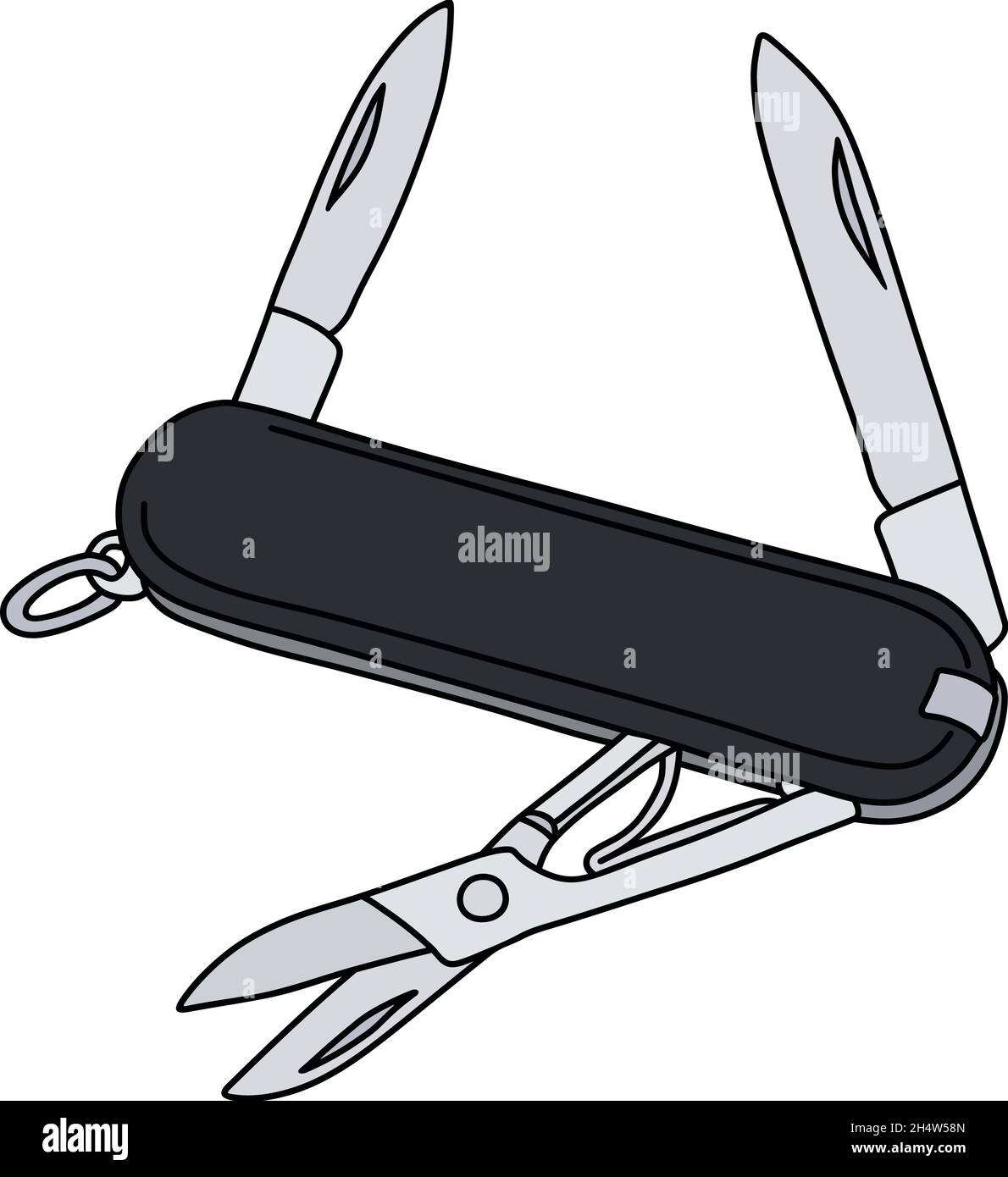 The vectorized hand drawing of a black swiss army pocket knife Stock ...
