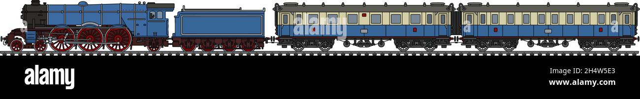 The hand drawing of a vintage blue passenger steam train Stock Vector ...