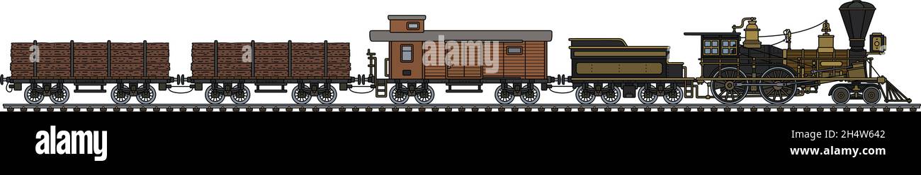 The hand drawing of a vintage american wild west steam train Stock ...
