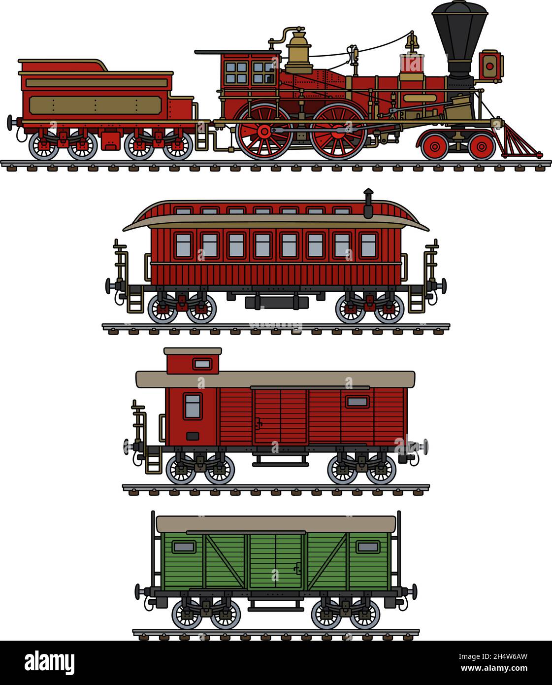 The hand drawing of a vintage american wild west steam train Stock ...