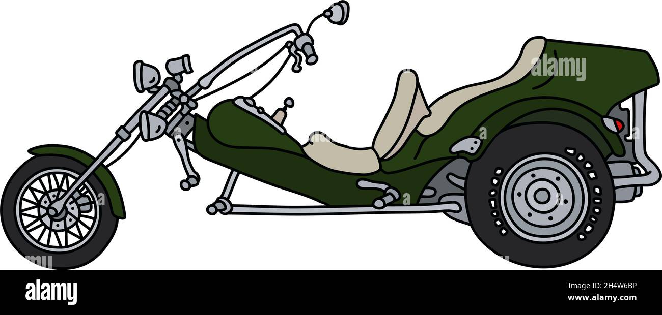 The hand drawing of a green heavy motor tricycle Stock Vector Image ...