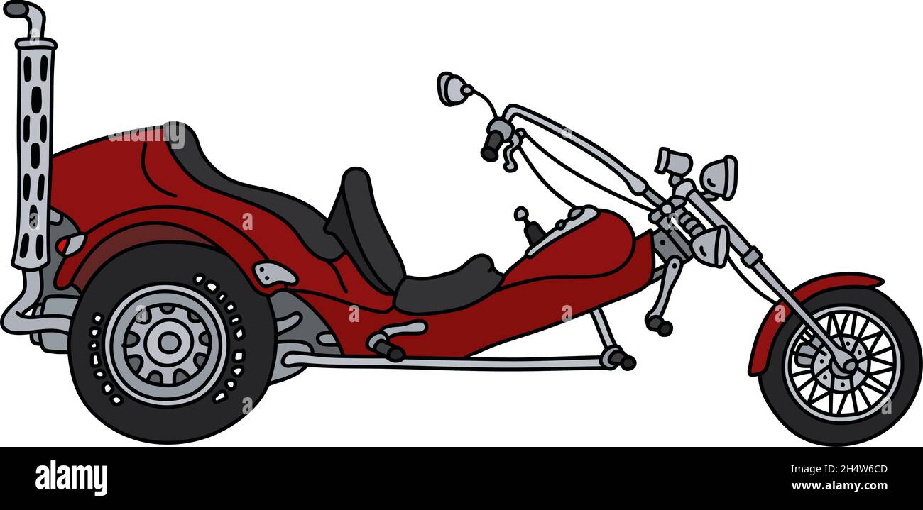 The hand drawing of a red heavy motor tricycle Stock Vector Image & Art ...