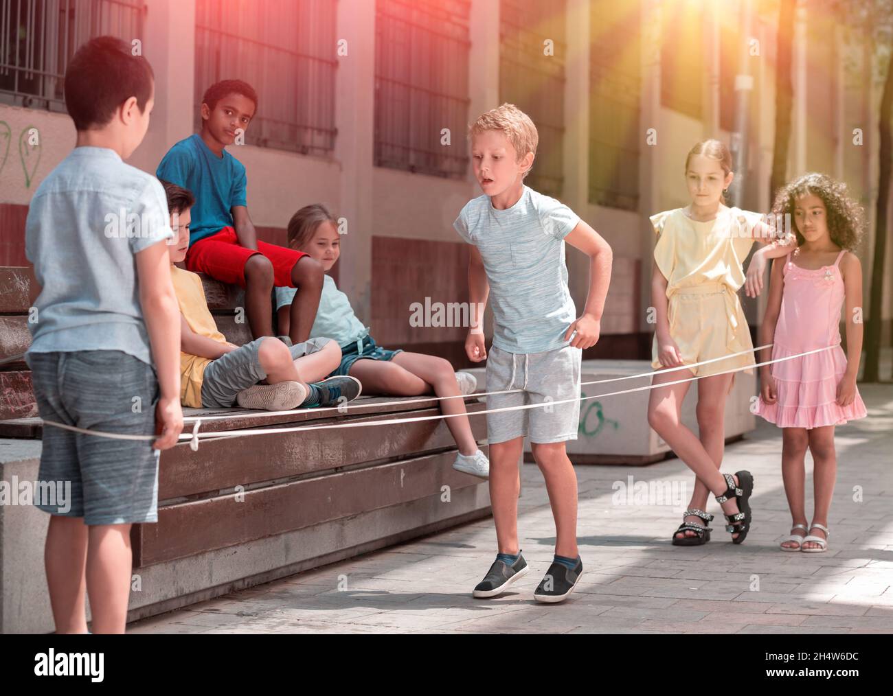 Girl jumping rope yard hi-res stock photography and images - Alamy