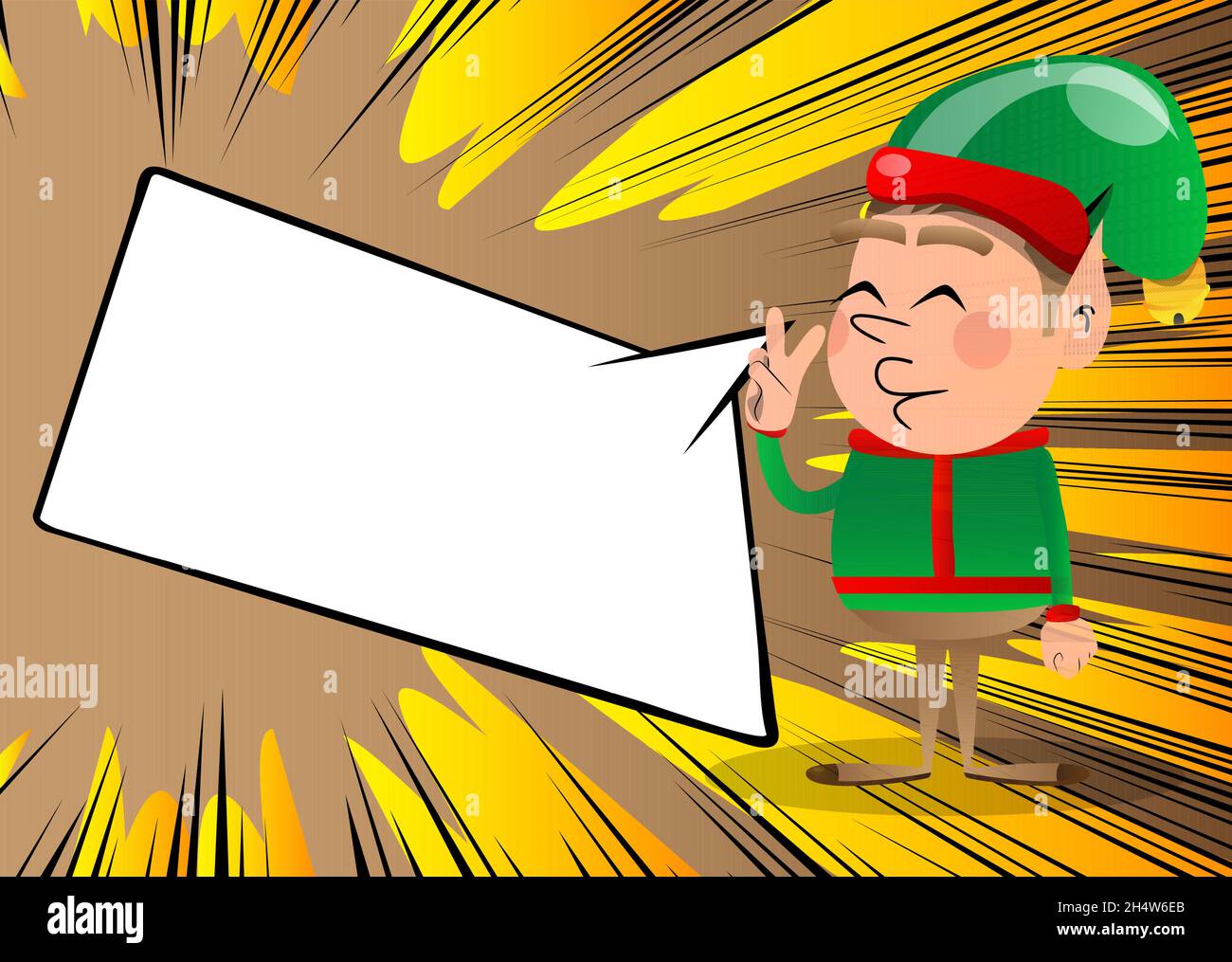 Christmas Elf showing the V sign, peace hand gesture. Vector cartoon ...