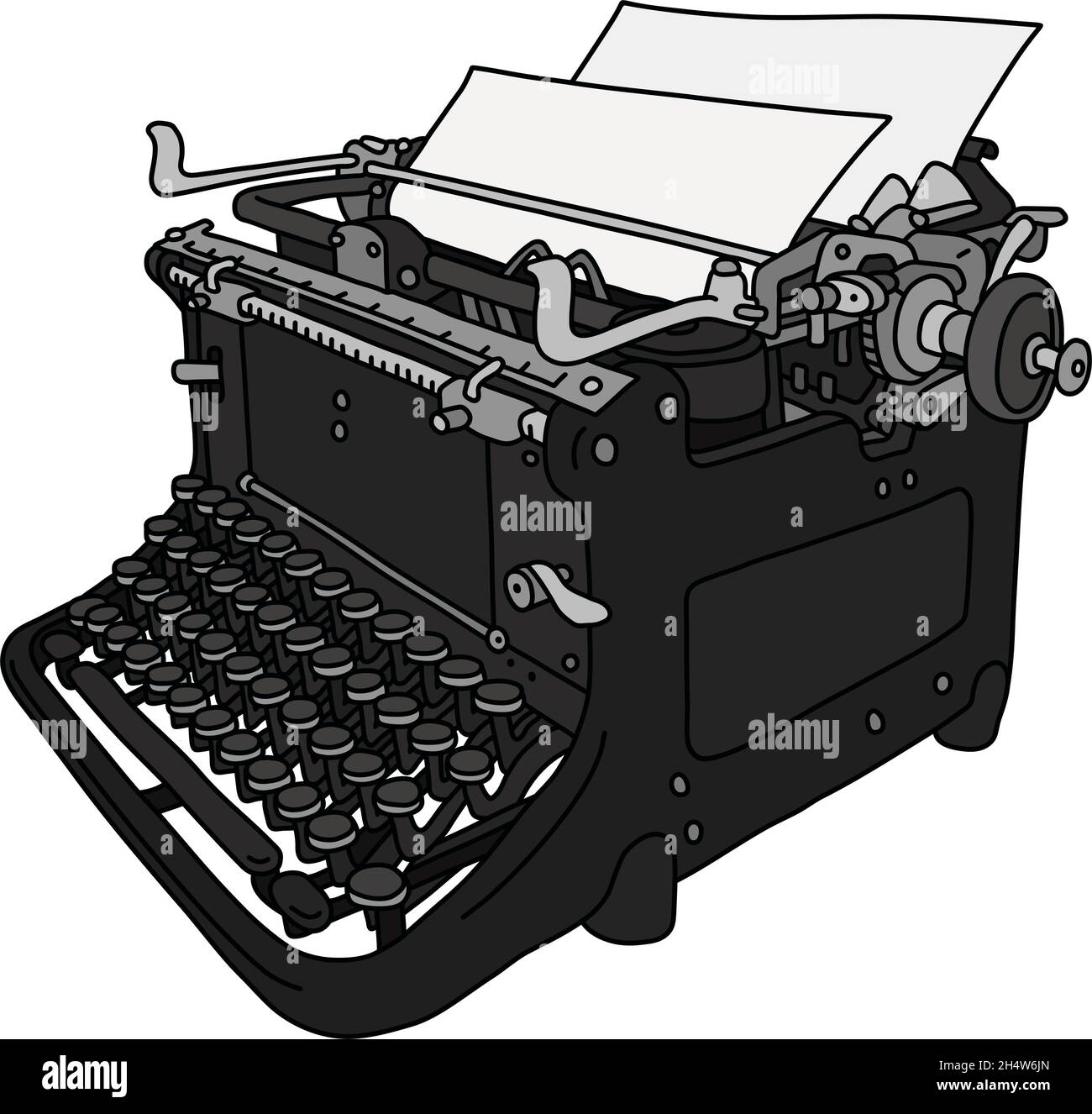 The vectorized hand drawing of a vintage typewriter Stock Vector Image ...