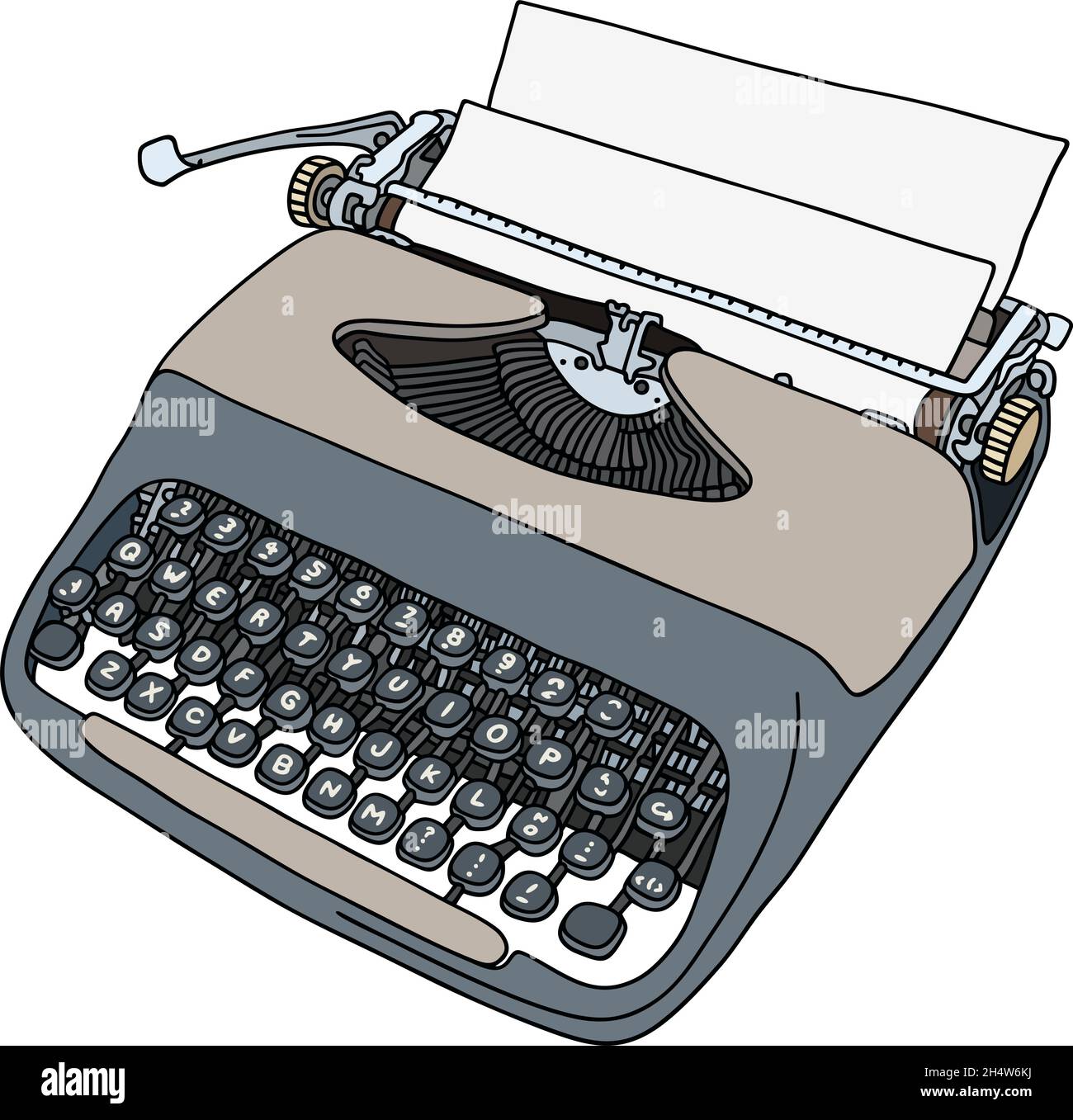 The vectorized hand drawing of a retro gray portable typewriter Stock ...