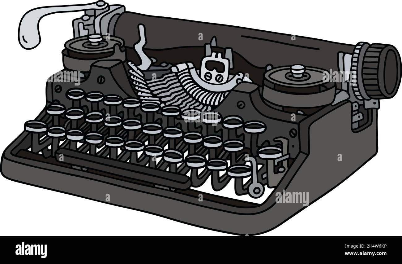 The vectorized hand drawing of a vintage portable typewriter Stock ...