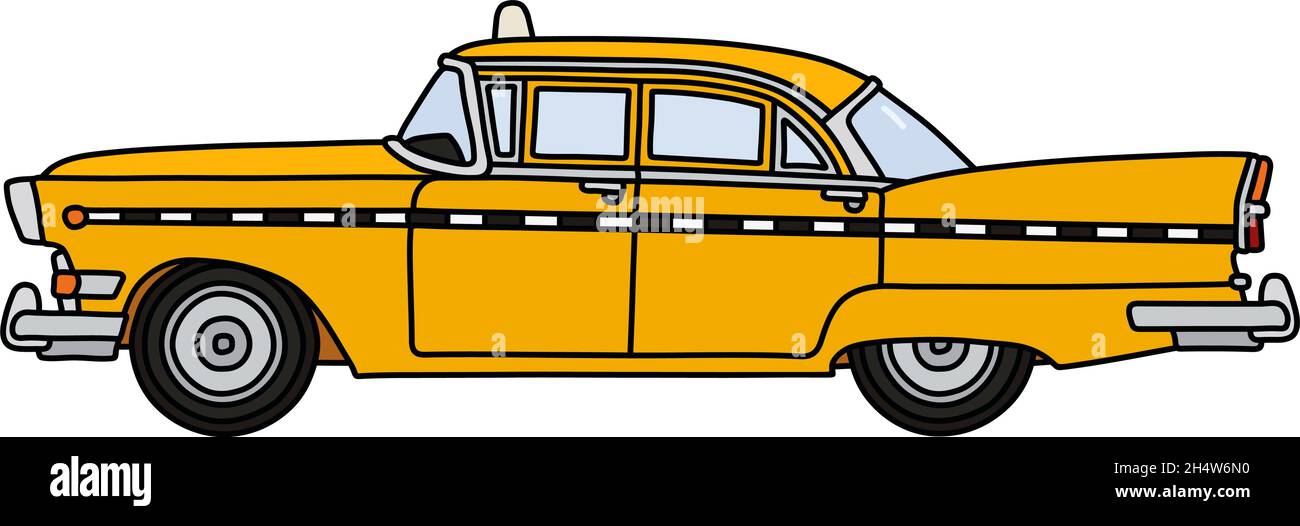 The vectorized hand drawing of a funny old american yellow cab Stock ...