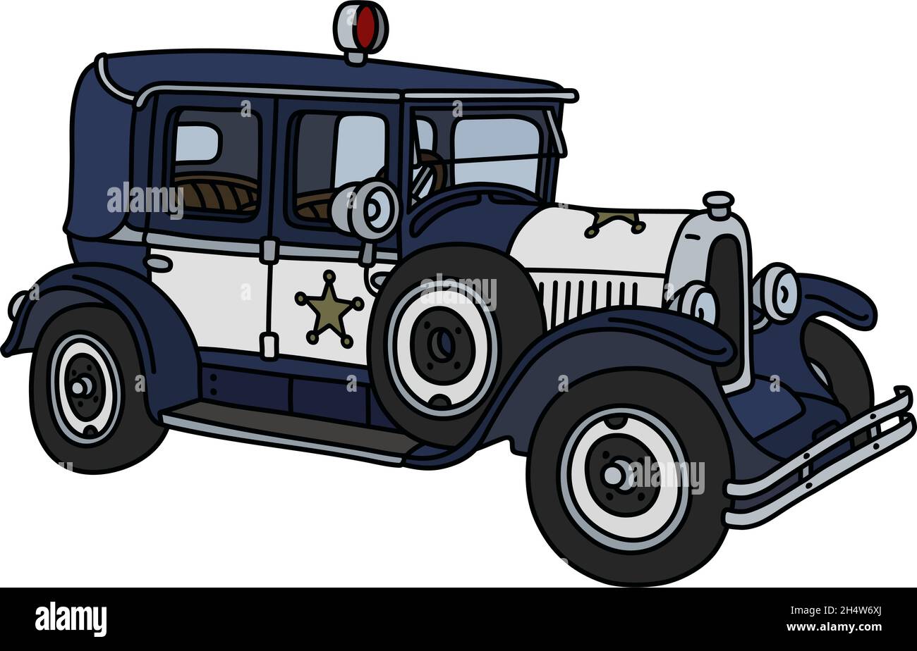 The vector illustration of a vintage dark blue police car Stock Vector ...