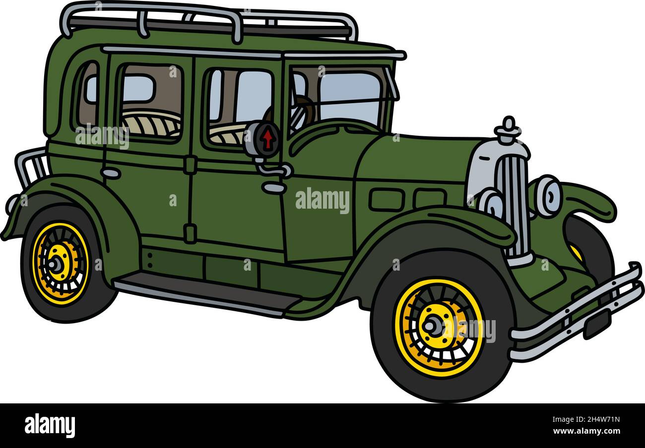The vector illustration of a vintage green limousine Stock Vector Image ...
