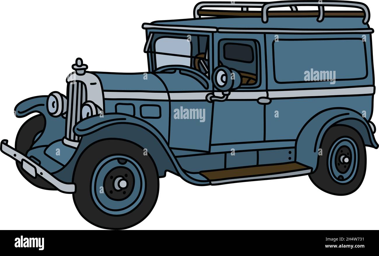 The vector illustration of a vintage blue service van Stock Vector ...