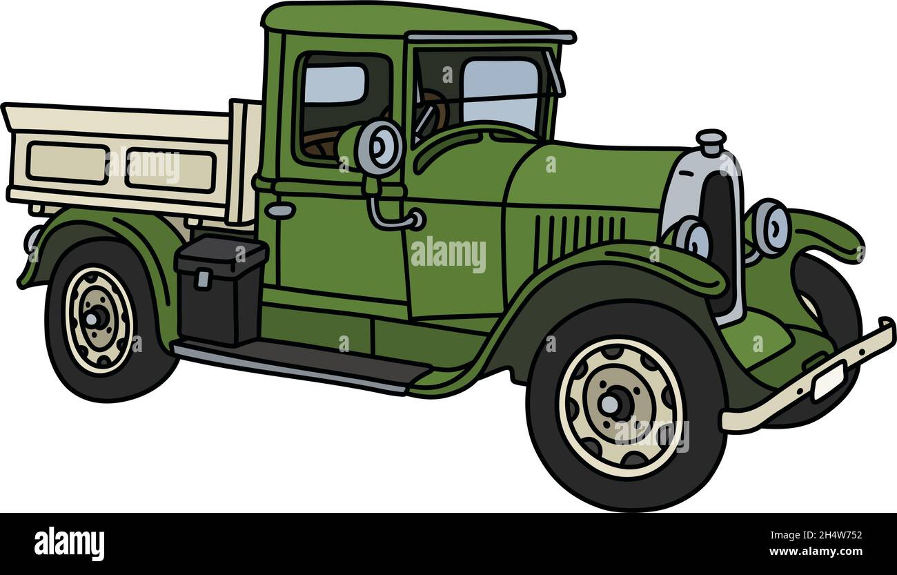 The vector illustration of a vintage green lorry Stock Vector Image ...