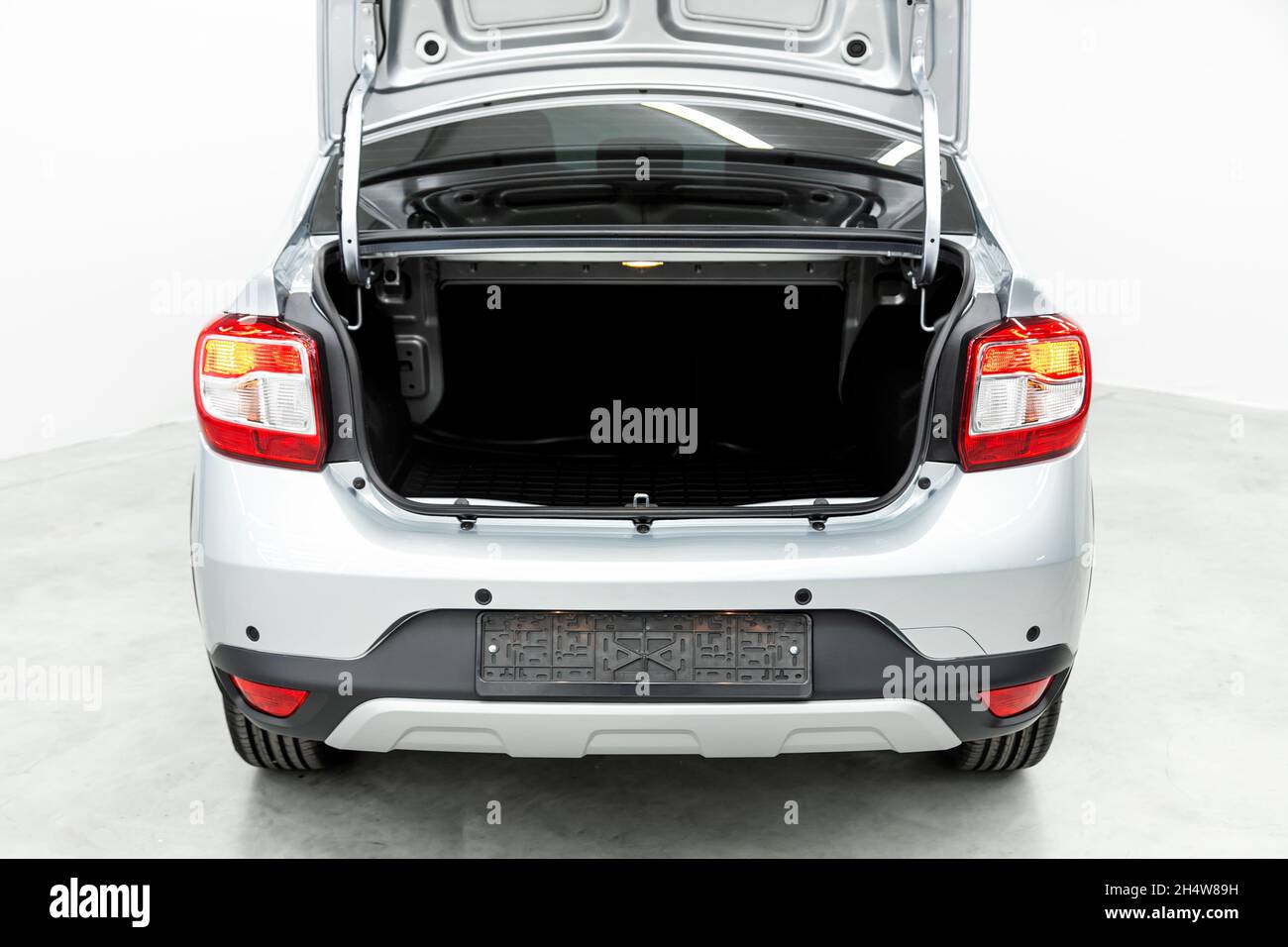 Rear view of a car with an open trunk. Exterior of a modern car Stock ...