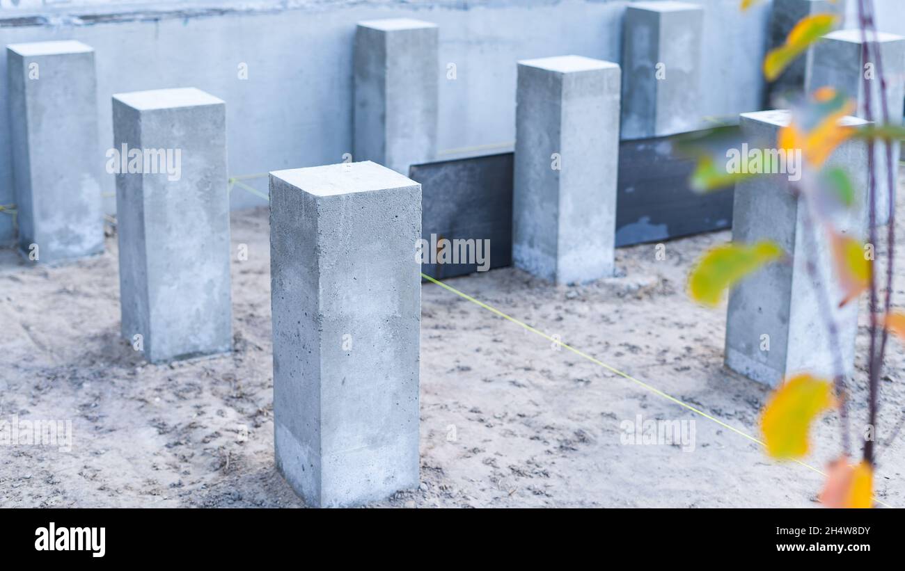 Concrete pillars poured for the construction of the terrace frame Stock ...